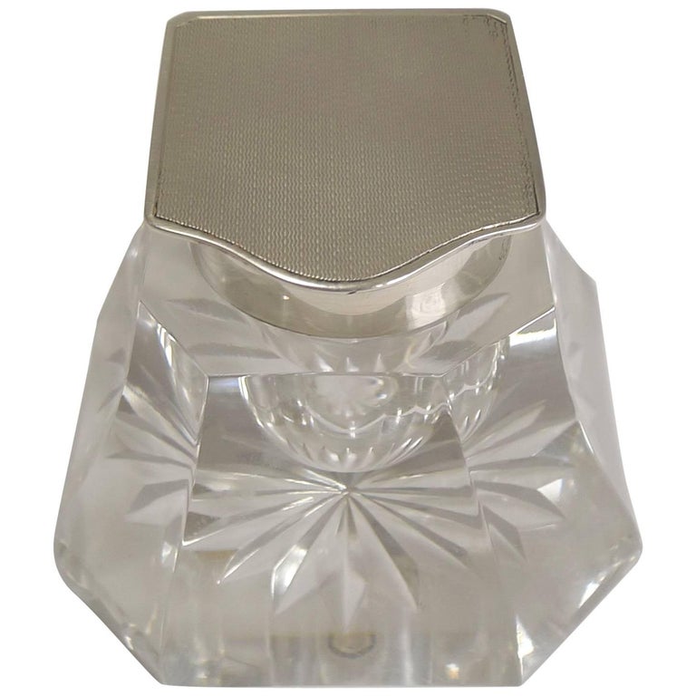 Art Deco Cut Glass And English Sterling Silver Inkwell For Sale At 1stdibs