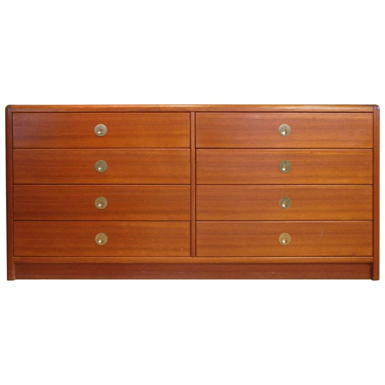 Teak and Brass Eight-Drawer Chest at 1stDibs