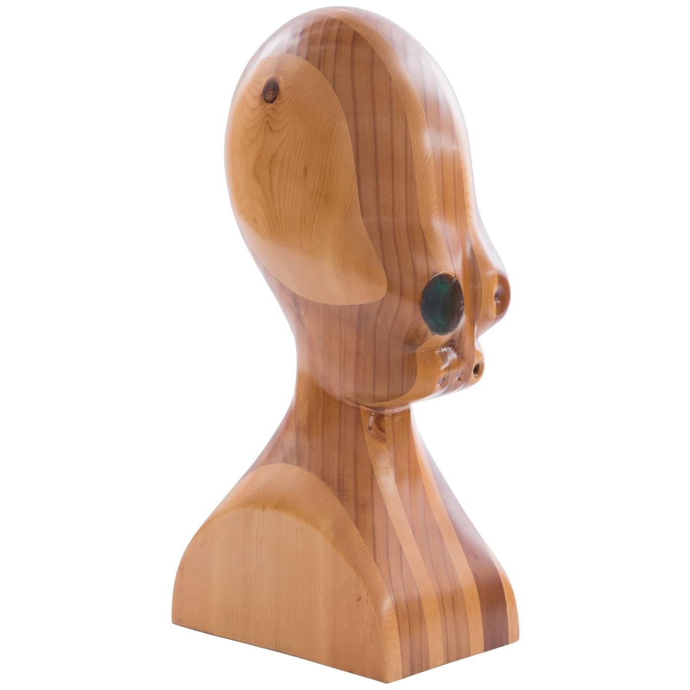 Walnut Birch Resin Alien Head Sculpture For Sale at 1stdibs