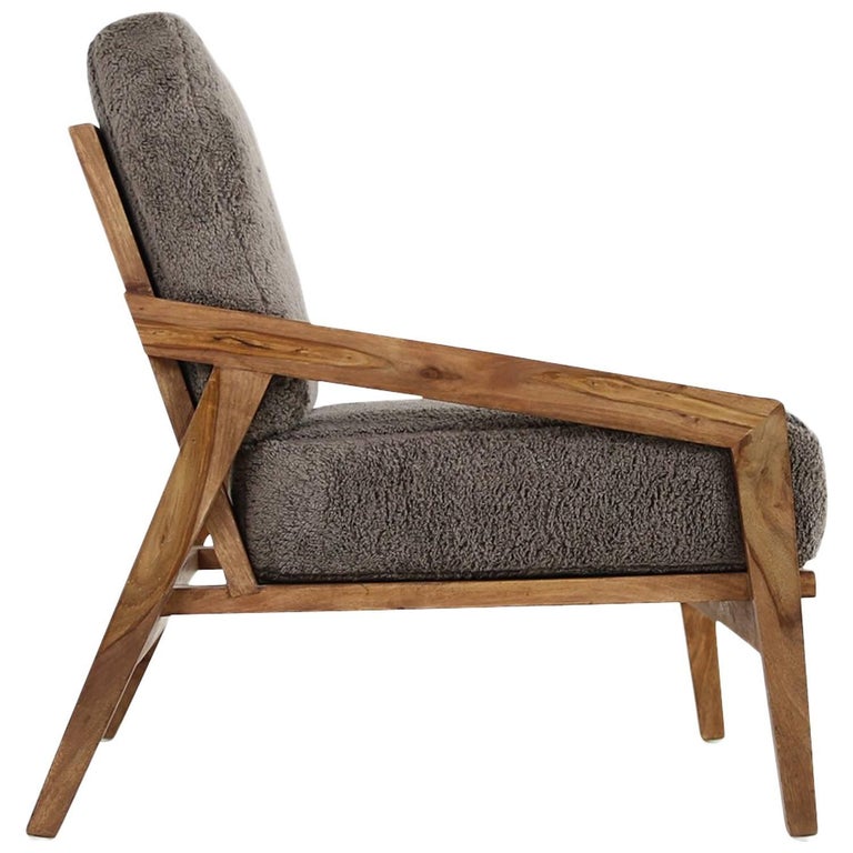 Unique Indonesian Lounge Chair Schair Solid Wood and Teddy Fur Cover in ...