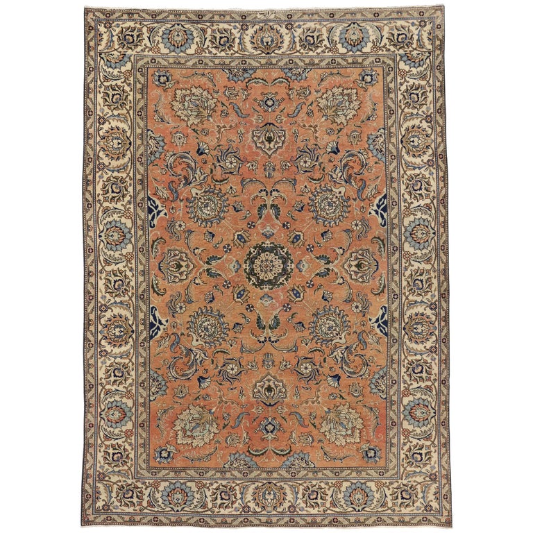 Vintage Persian Tabriz Rug with Rustic Georgian Style For Sale at 1stDibs