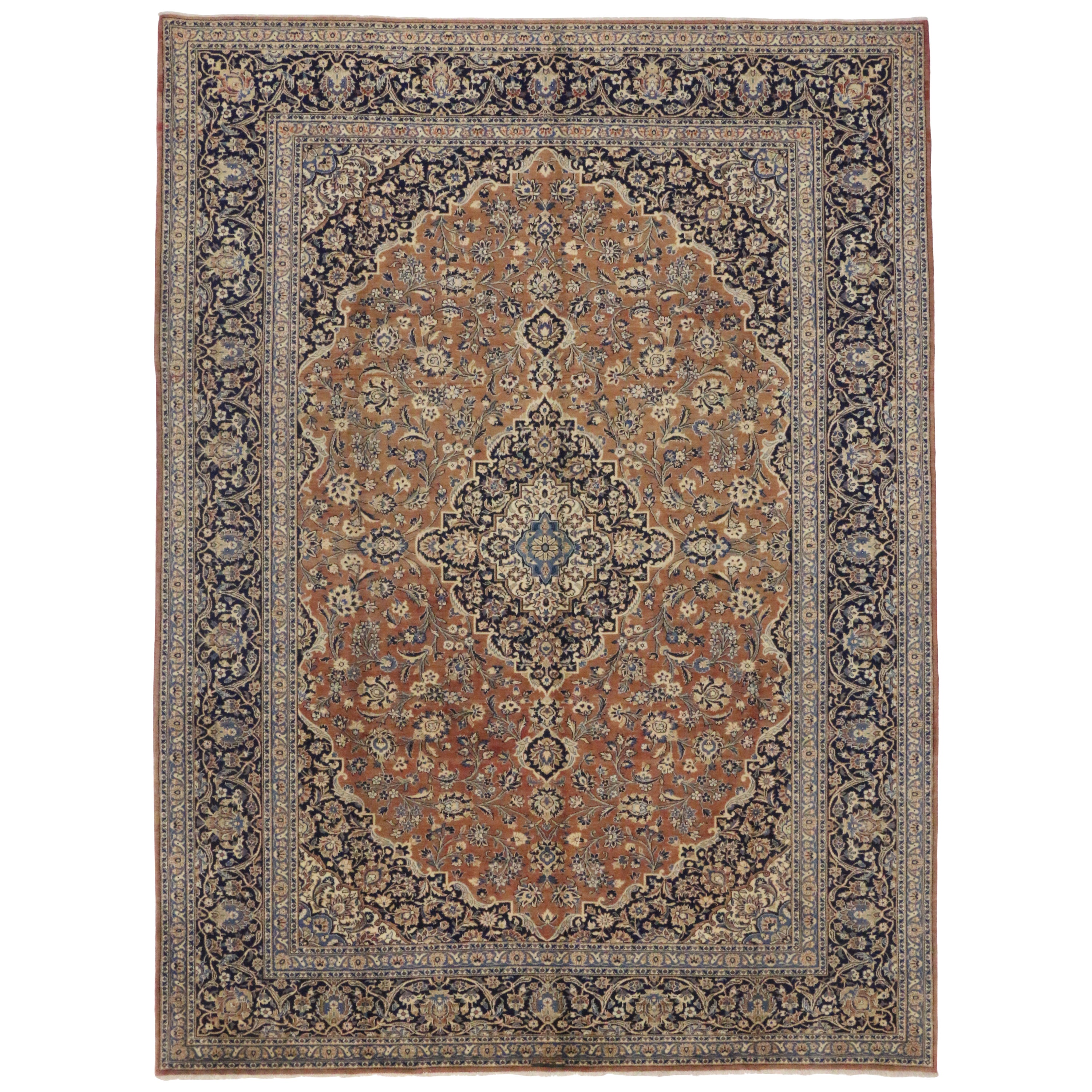 Vintage Persian Kashan Area Rug with Neoclassical Style For Sale at 1stDibs