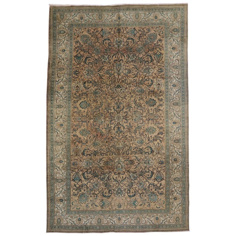 Vintage Persian Tabriz Rug with Romantic Georgian Style For Sale at 1stDibs