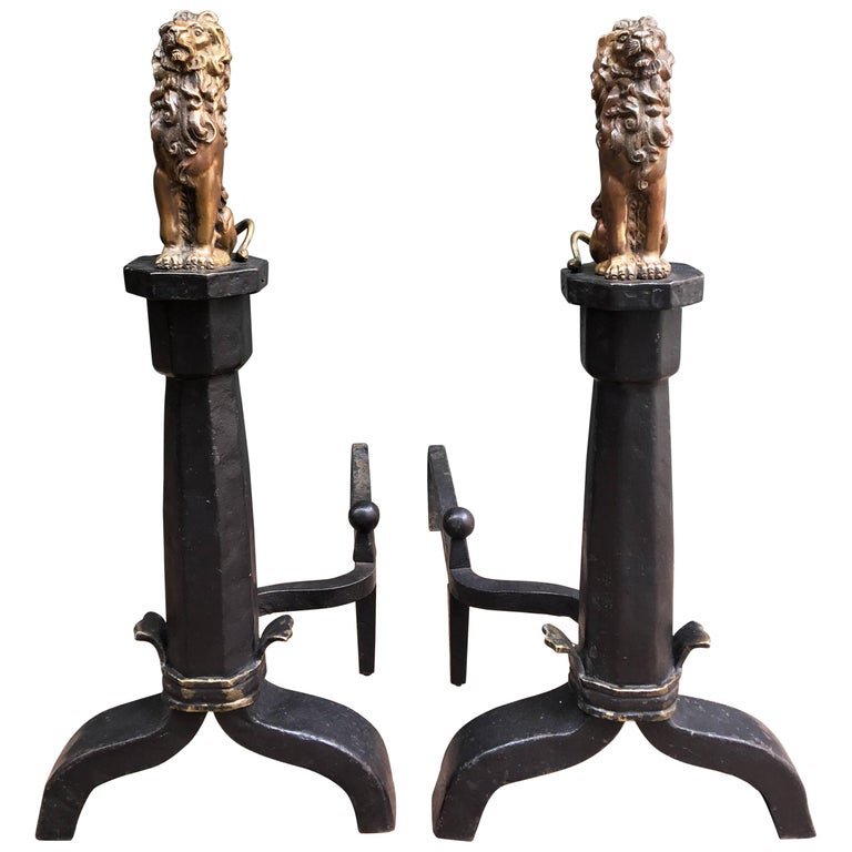 19th Century English Regency Lion Andirons at 1stDibs