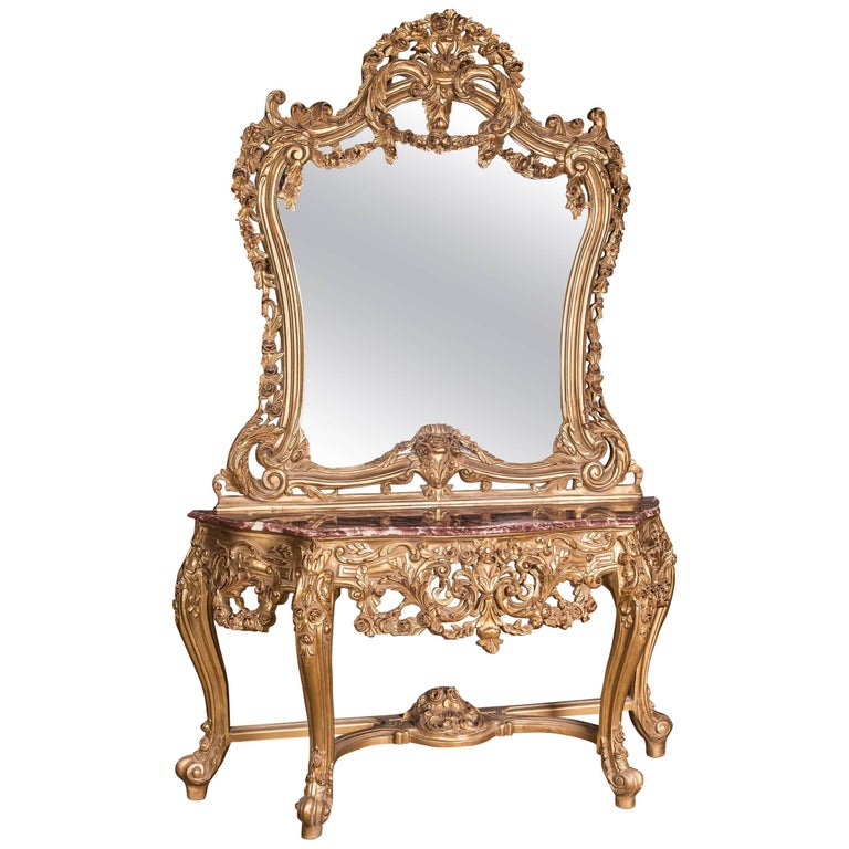 French Elegant Rococo Console with Big Mirror For Sale at 1stDibs