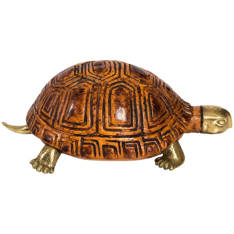 Wood and Brass Turtle by Sarreid LTD at 1stDibs
