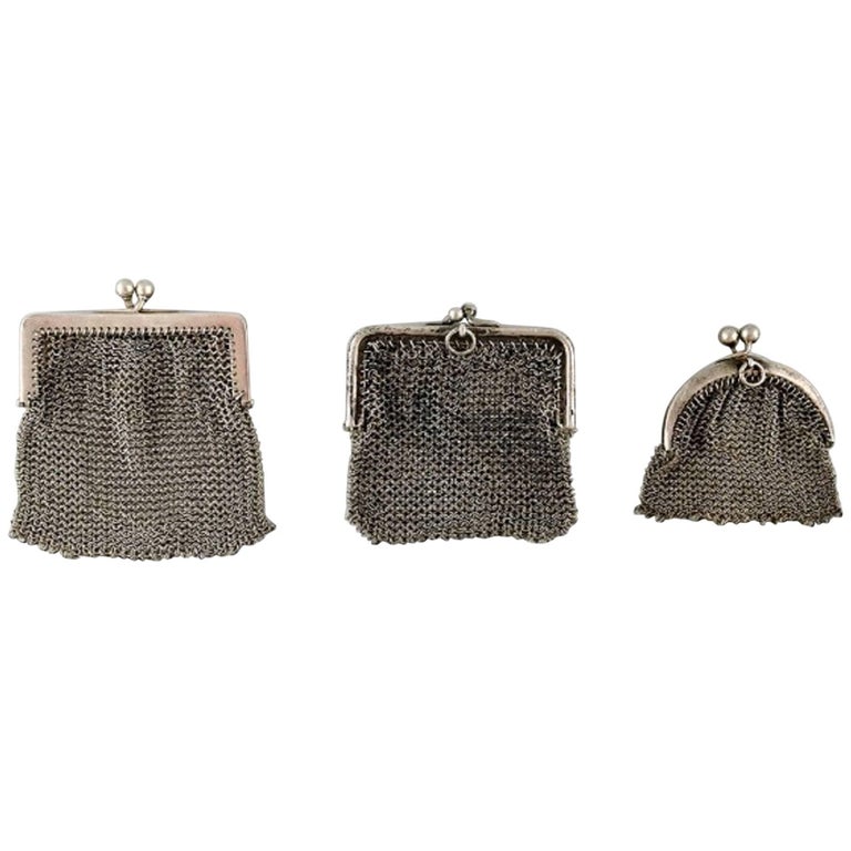 Three Small Ladies Silver Purses, circa 1900, Knitted Bag For Sale at ...