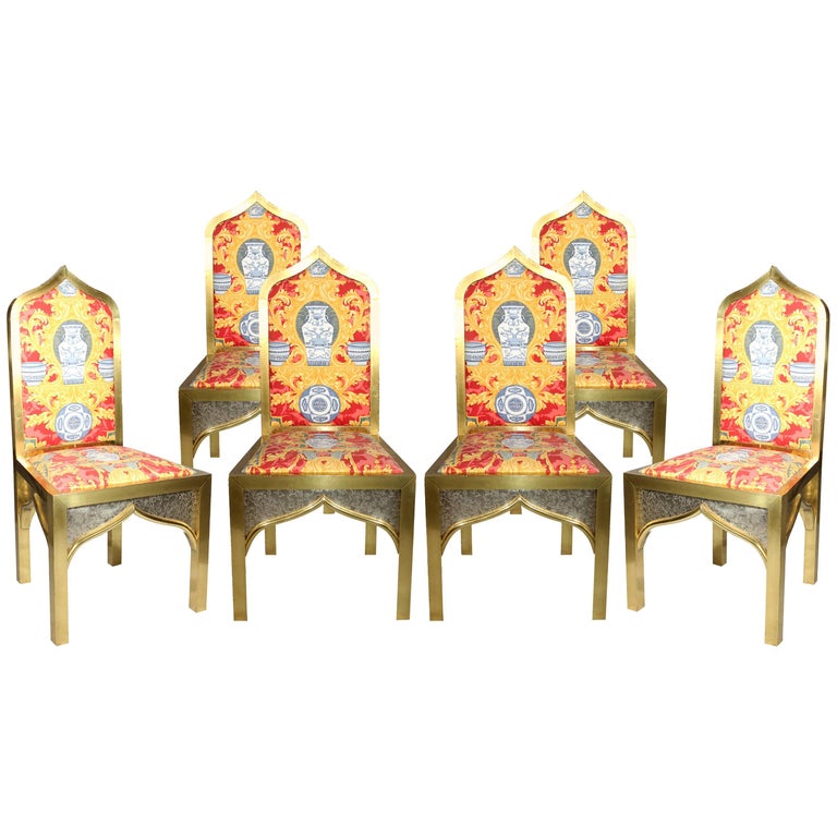 1970s Set of Six Gilded Brass Oriental Style Chairs at 1stDibs