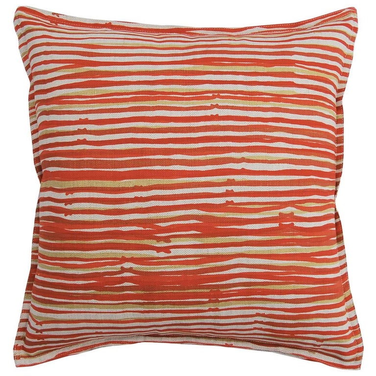 Cayenne Stripe on Wheat Cotton Linen Pillow For Sale at 1stdibs