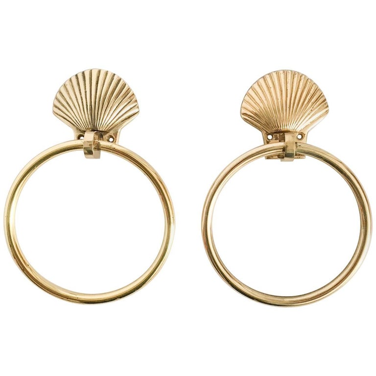 Nautical Brass Seashell Guest Towel Rings, Pair at 1stDibs