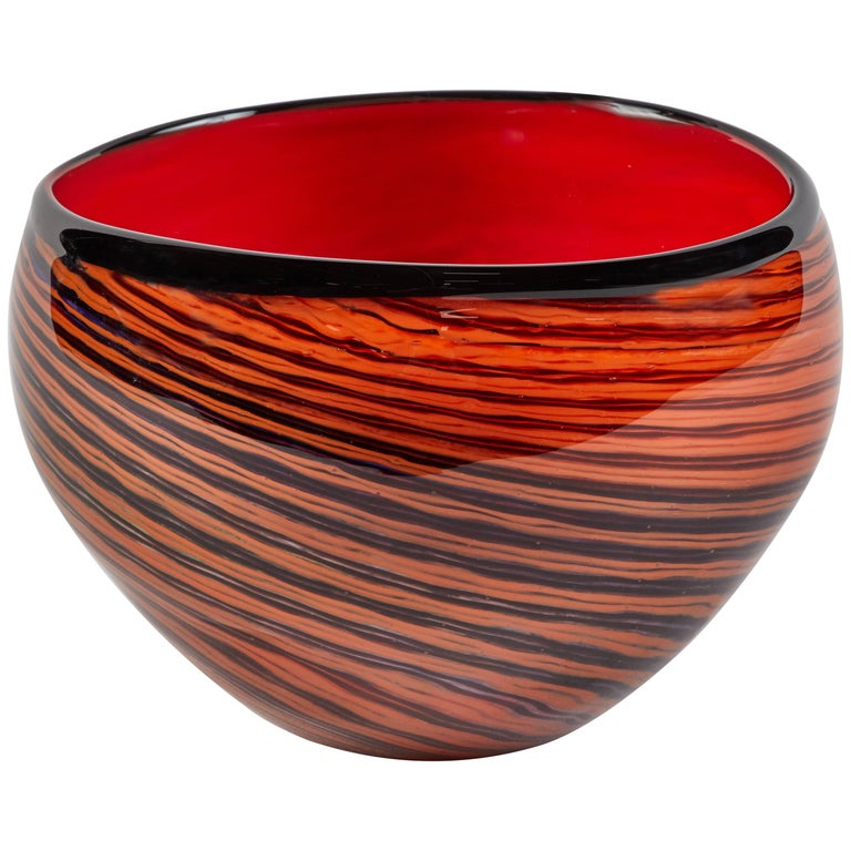1950s Mid-Century English Red Studio Glass Bowl For Sale at 1stDibs