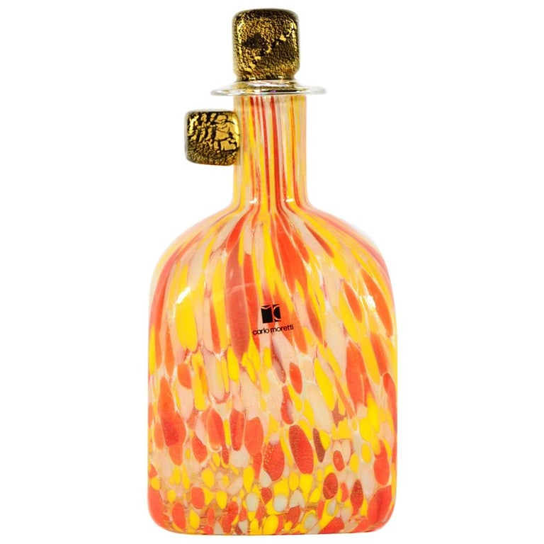 Carlo Moretti Red Yellow Black and Gold Murano Glass Bottle - En vente ...