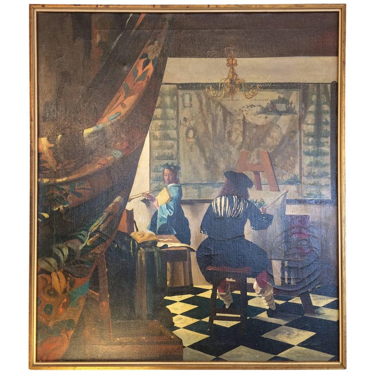 Striking Original Painted Reproduction of a Famous Vermeer Interior at ...