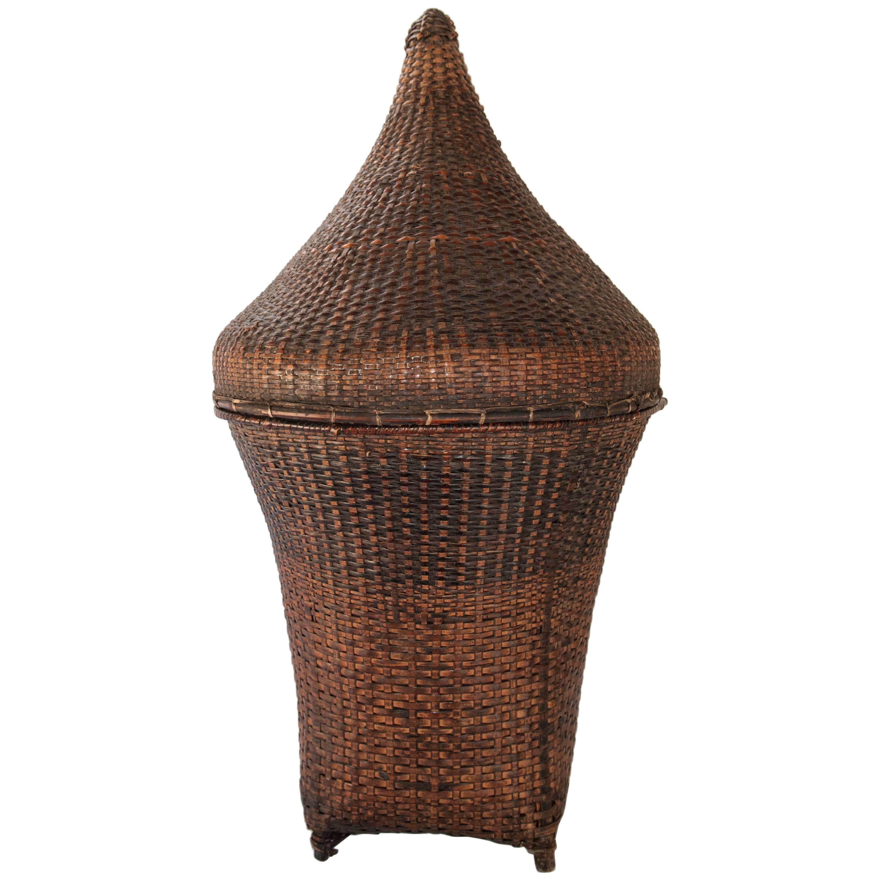 Lidded Handwoven Storage Basket, Chin People of Burma, Mid-20th Century ...