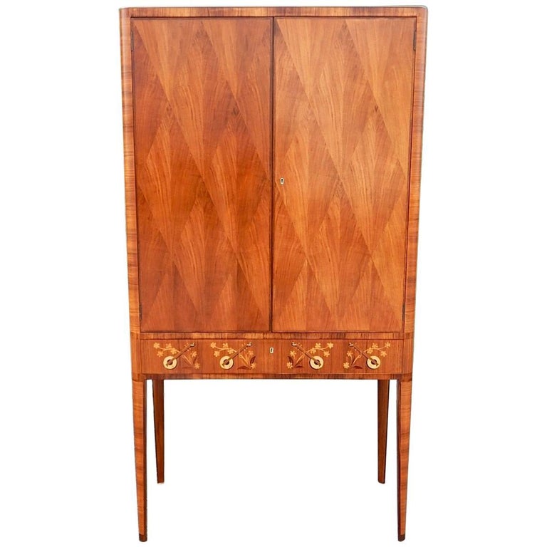 Swedish Art Moderne Storage Cabinet with Inlaid Musical Instruments ...