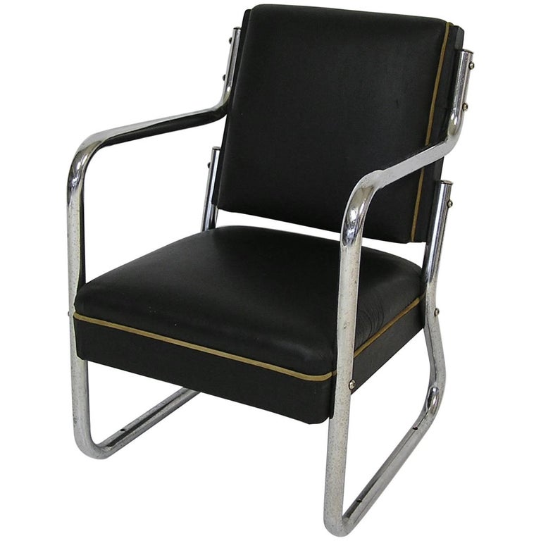 1920s-1930s Art Deco Chrome and Leather Salesman Sample Chair at 1stDibs