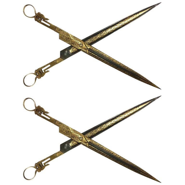 Pair of Ottoman Gold Damascened Steel Scribe's Scissors at 1stDibs