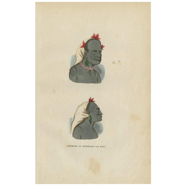 Antique Print of an Inhabitant and Chief Leader of Wanu by H. Berghaus ...