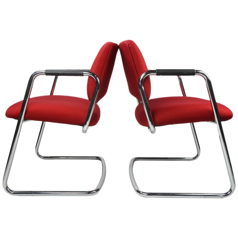 Pair of Red Steelcase Chairs at 1stDibs | steelcase wing chair