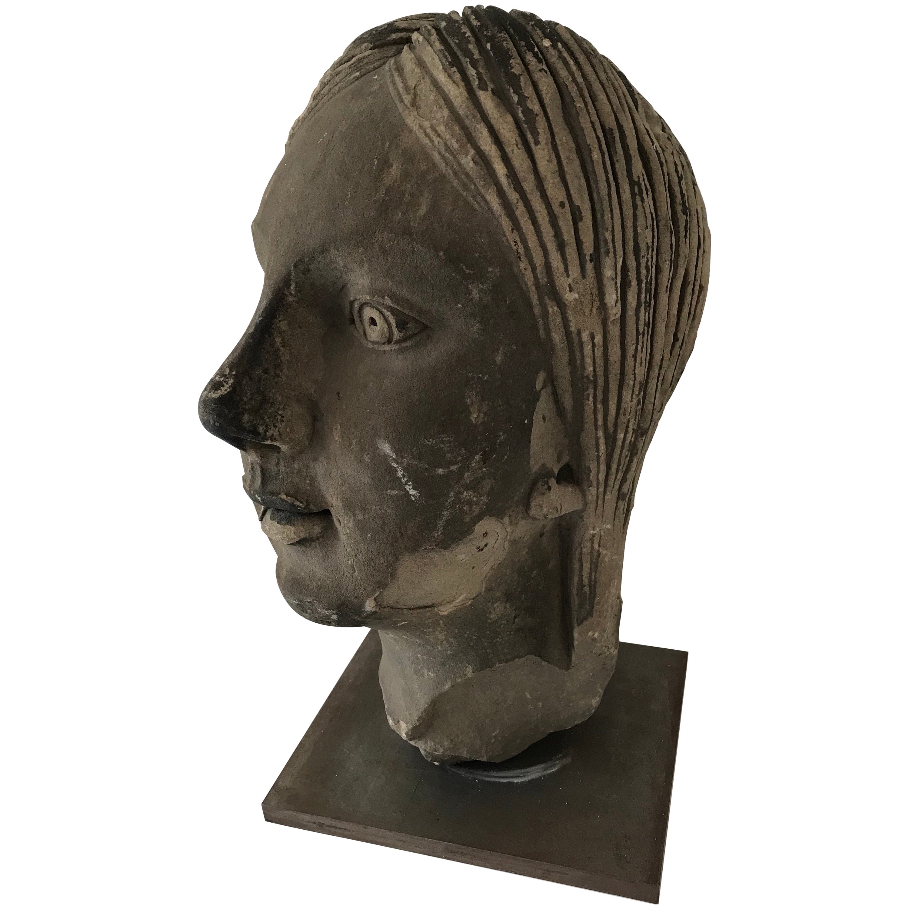 Highly Styled French Brass Art Deco Bust, French, circa 1930 at 1stDibs