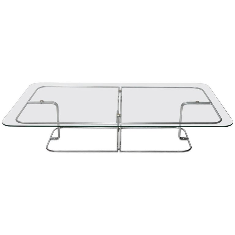 Glass Table with Chromed Tubular Base at 1stDibs