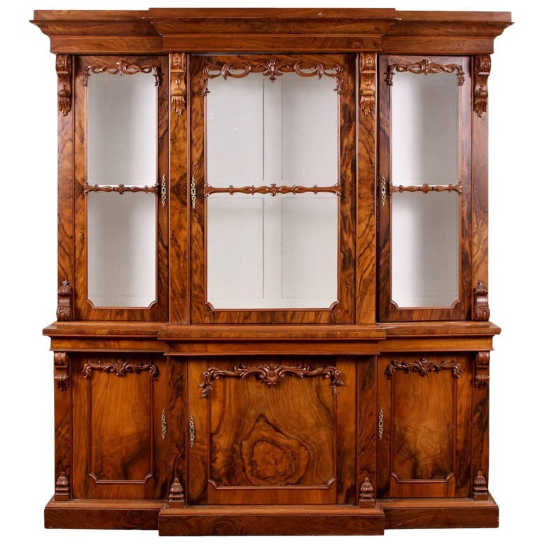 Massive Antique Burl Wood Breakfront For Sale at 1stdibs