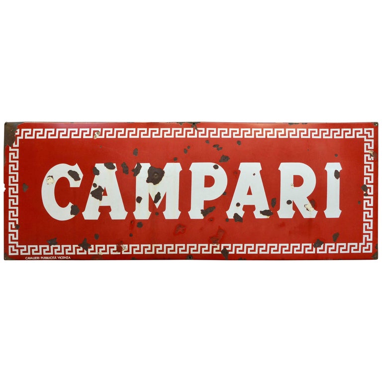 1960s Red Enamel Metal Vintage Italian Campari Sign at 1stDibs