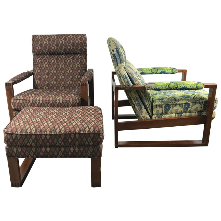 Pair of Modern Morris Lounge Chairs with Ottoman by Bernhardt Furniture ...