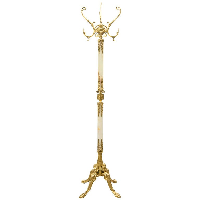 Ornate Antique Brass and Onyx Marble Coat/Hat Rack Hall Tree/Stand For ...