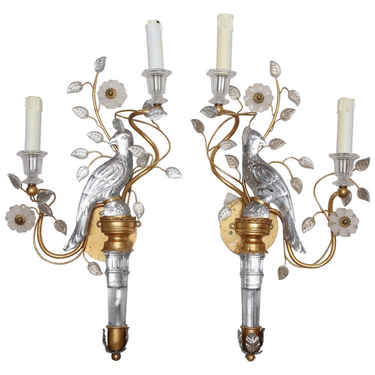 Baguès Style Crystal Bird Sconces For Sale at 1stDibs