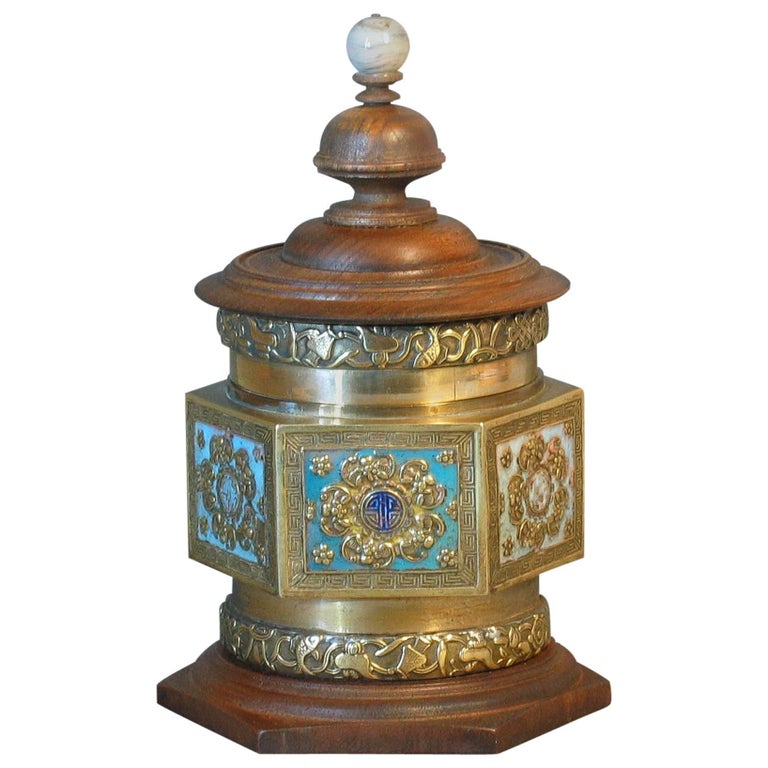 Chinese Hexagonal Cast Brass Tea Caddy For Sale at 1stDibs