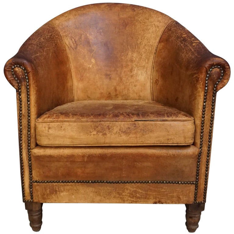 Dutch Vintage Cognac-Colored Leather Club Chair at 1stDibs