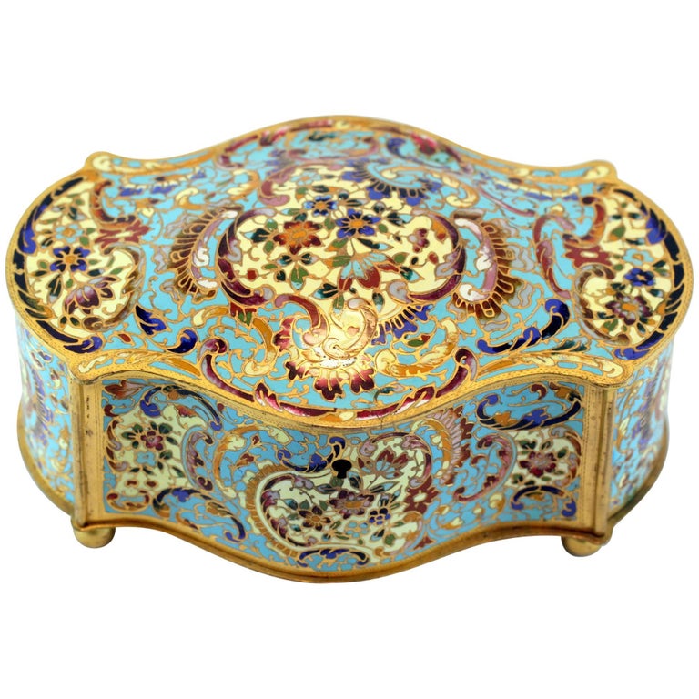 Antique French Art Deco Brass and Enamel Jewelry Box, circa 1930s at ...