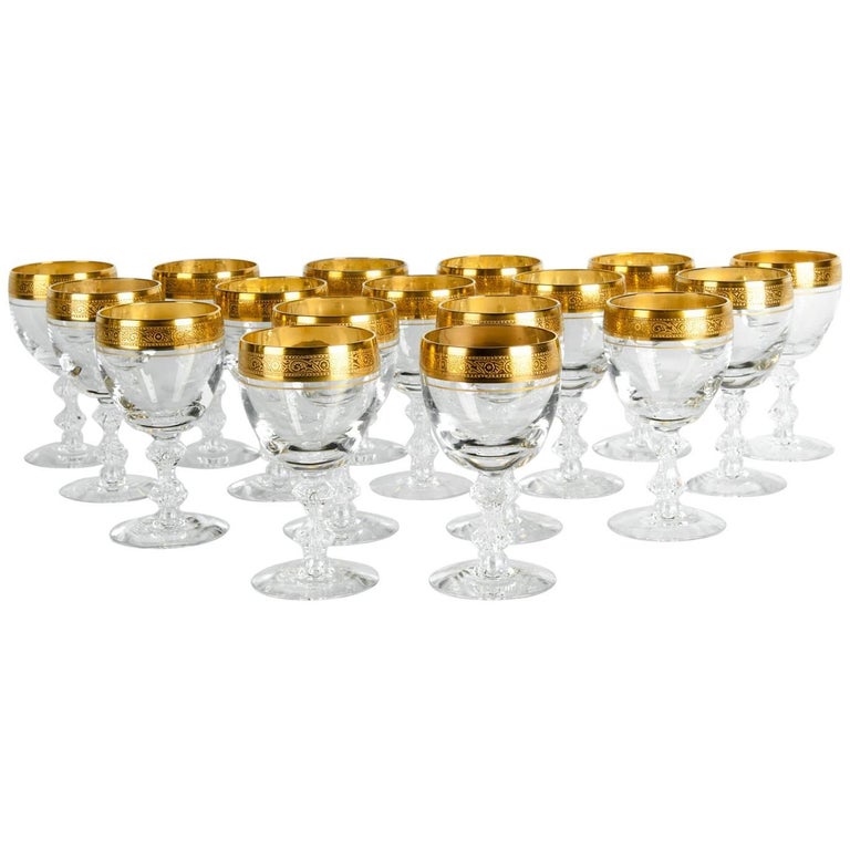 Vintage Cut Crystal with Gold Design Top Wine/Water Glassware Set at ...