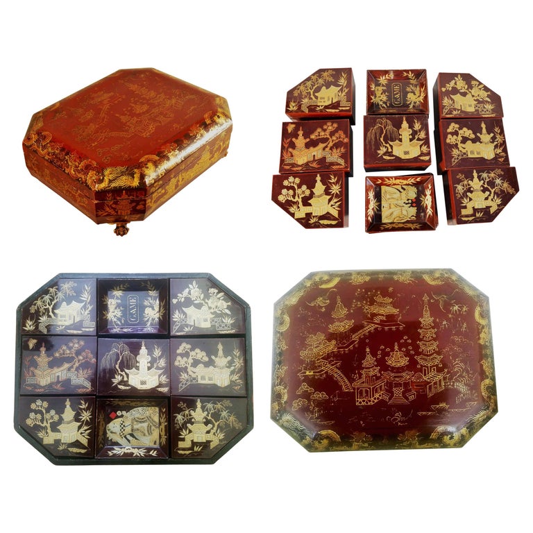 Chinese Red Lacquer Covered Games Box with Inner Trays and Boxes, circa ...