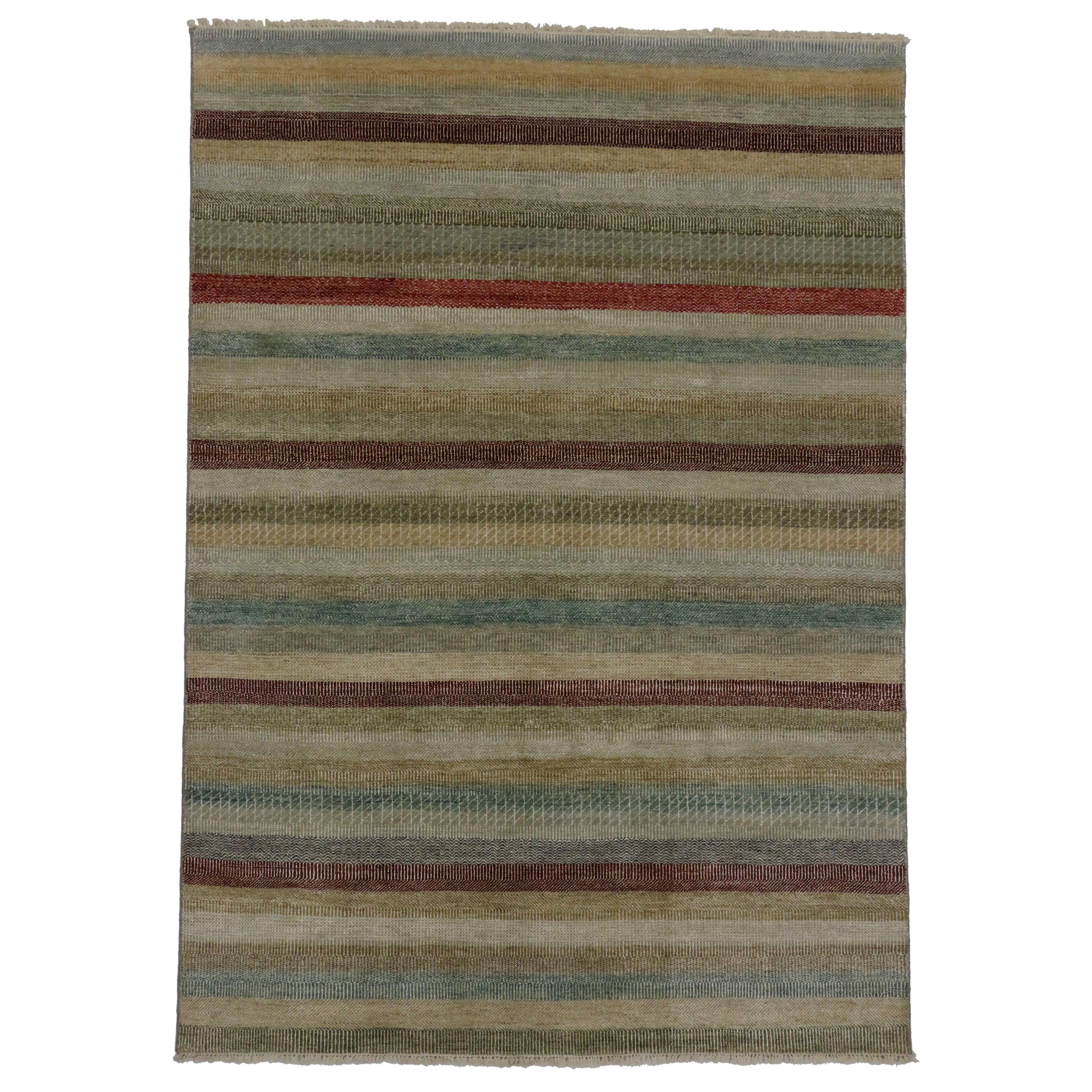 Transitional Indian Striped Area Rug with Modern Cottage Style and ...