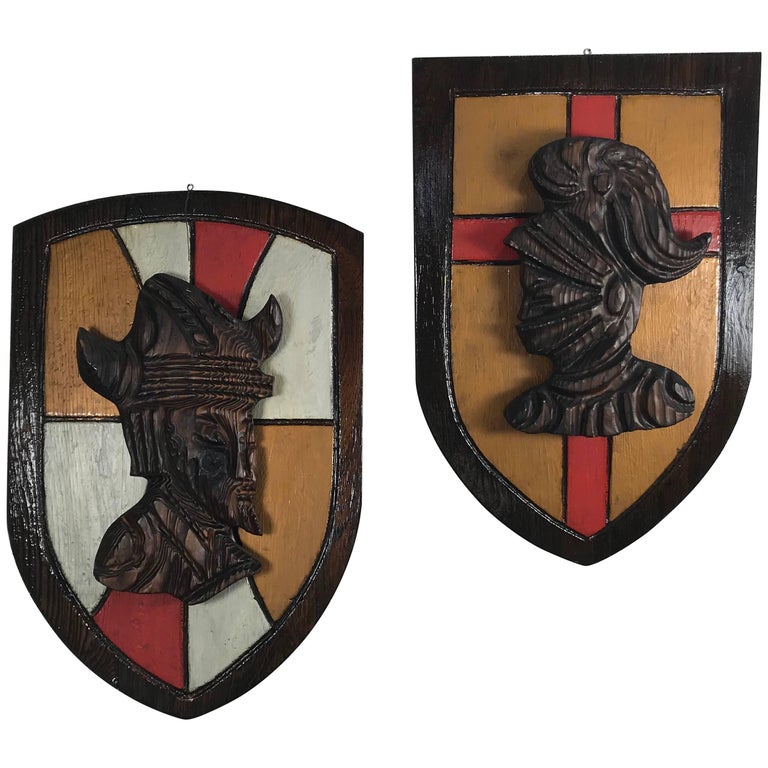 Large Witco, Carved Wood Shield Gladiator and Viking Wall Plaques For ...
