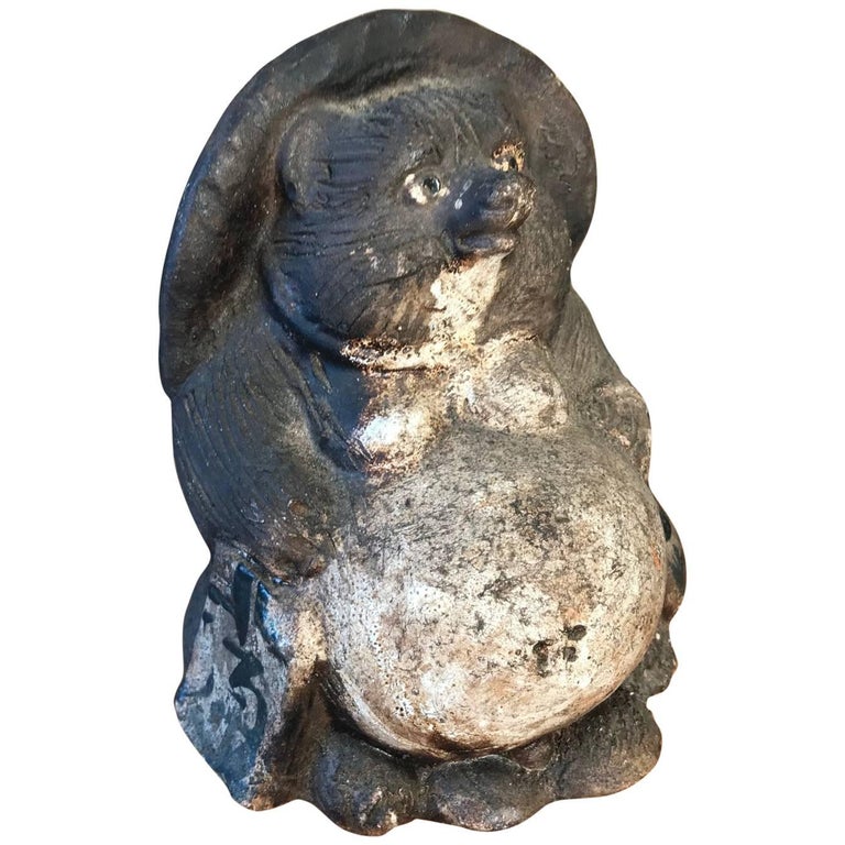 Japanese Antique Folk Tanuki Handmade Hand Glazed Big Belly Party Hero ...