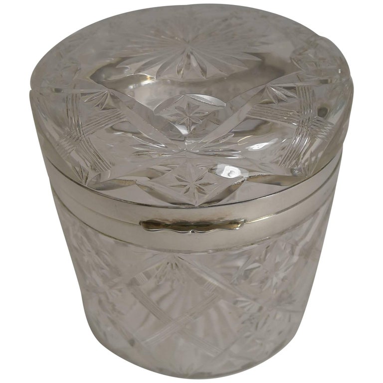 Vintage Cut Crystal and Sterling Silver Box, Birmingham, 1931 For Sale ...