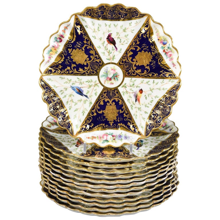 12 Aesthetic Movement Spode Copeland Hand-Painted Dessert Plates Cobalt ...