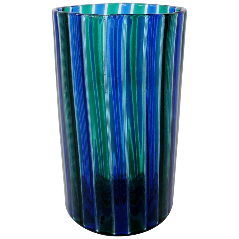 Venini 1960s Gio Ponti Green and Blue Striped Beaker Vase at 1stDibs