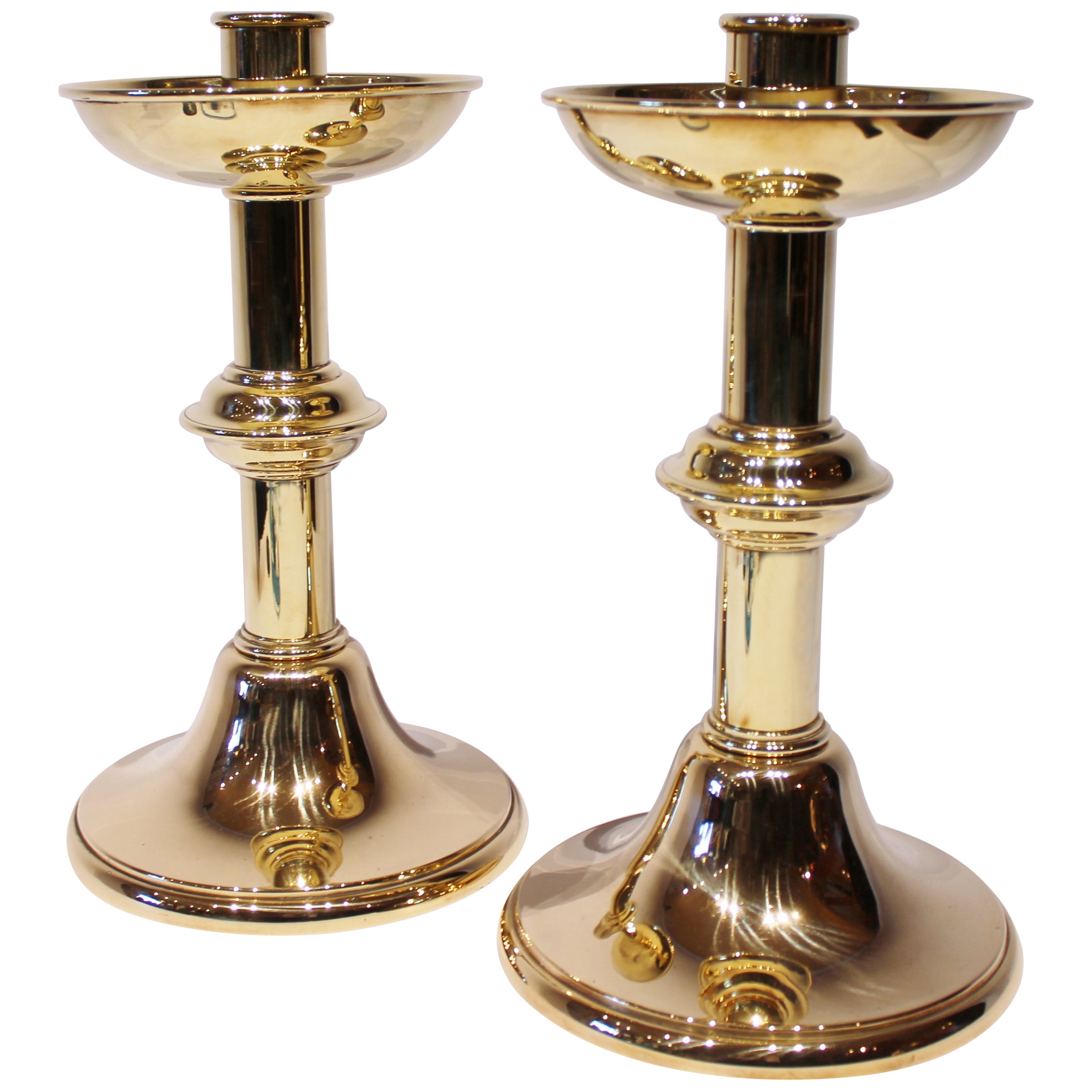 Pair of Tall English Brass Floor Candlesticks at 1stDibs