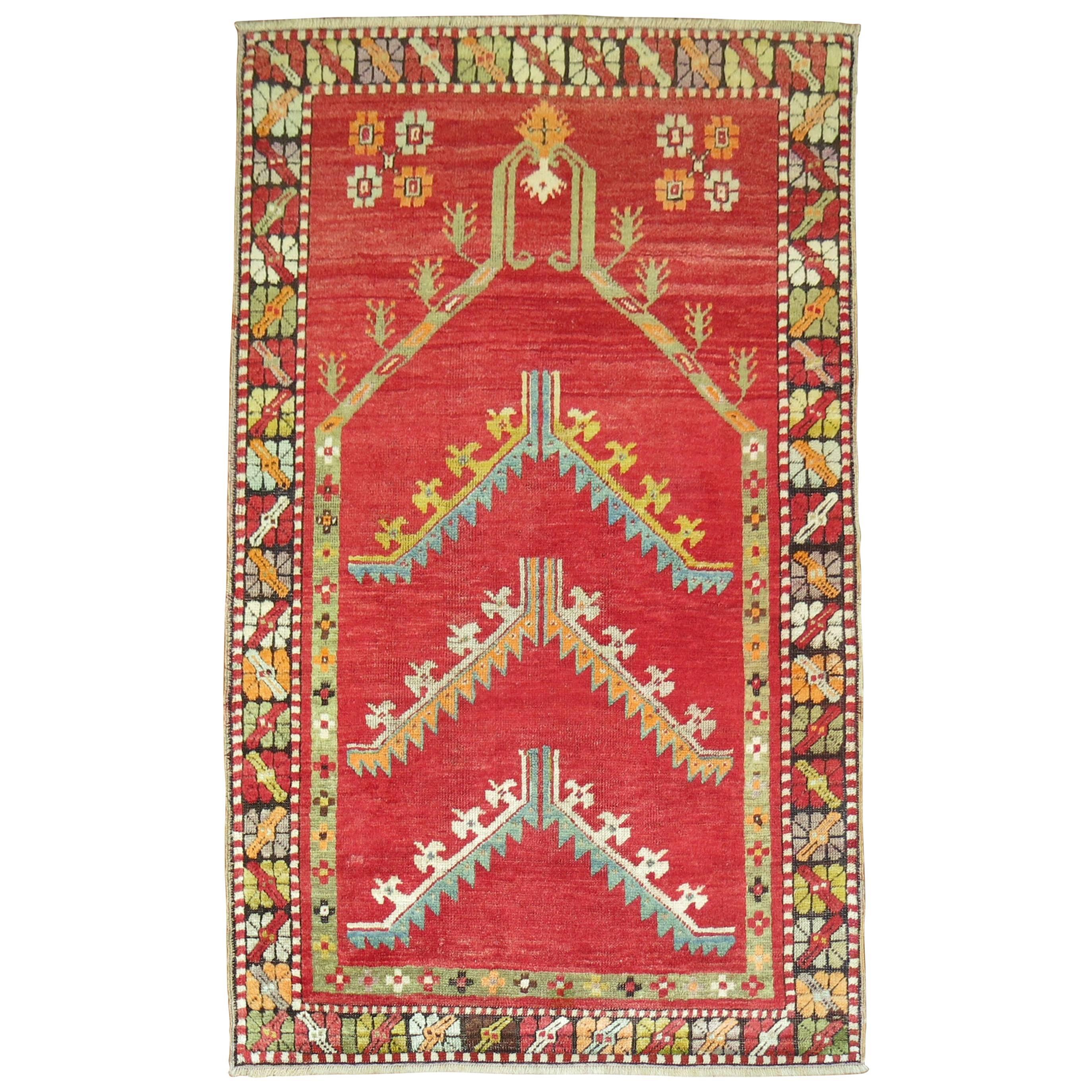 Colorful Antique Turkish Oushak Prayer Rug For Sale at 1stDibs