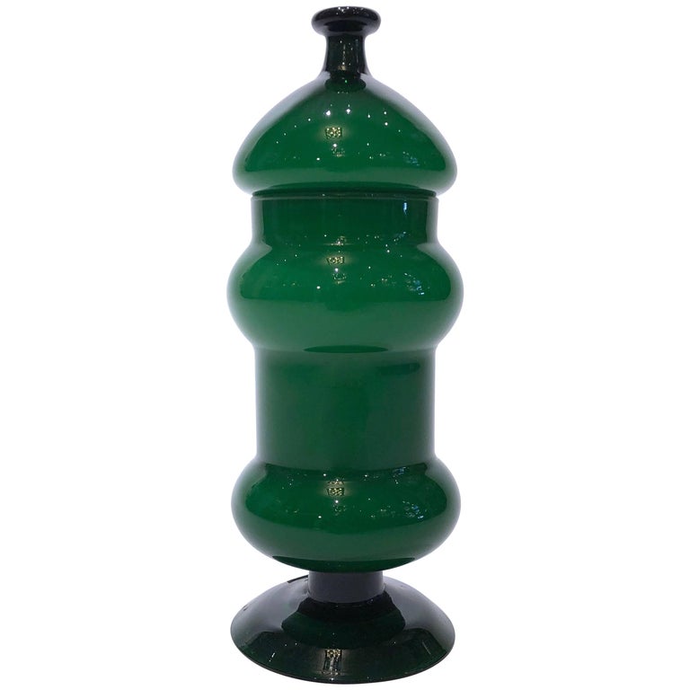 Emerald Green Glass Vase with Lid at 1stDibs