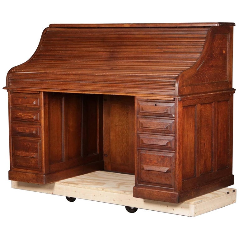 Antique Oak Roll Top Desk with Raised Panels; S-Roll Style at 1stdibs