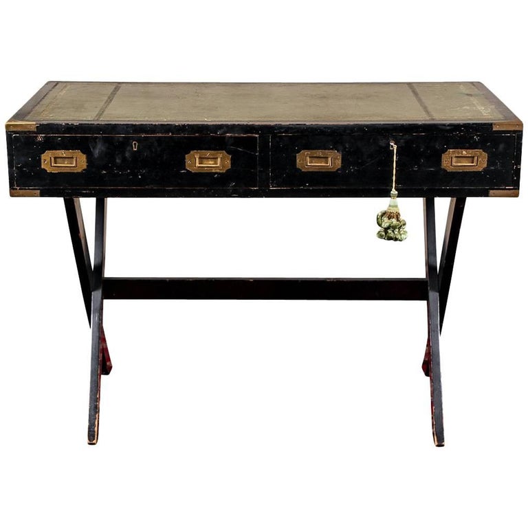 Vintage 1940s Ebonized Baker Campaign Desk at 1stDibs