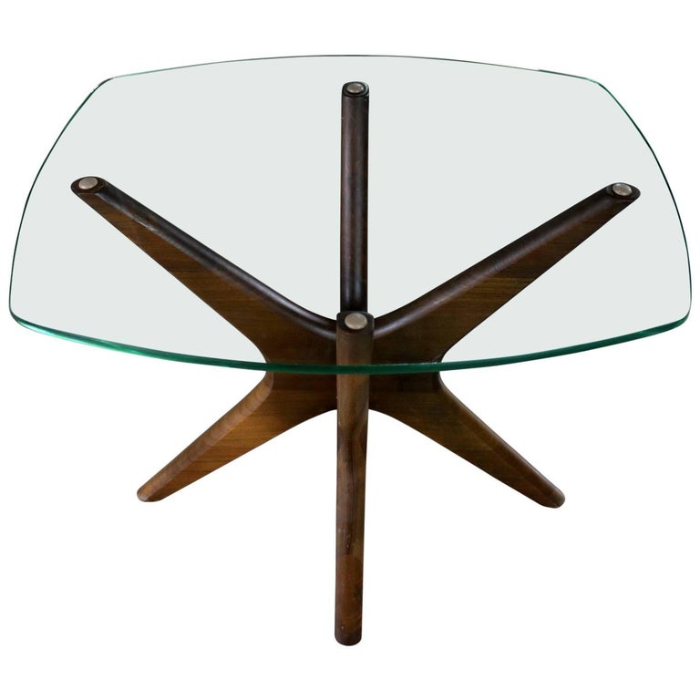 Adrian Pearsall Walnut and Glass Jacks Side Table, Mid-Century Modern ...
