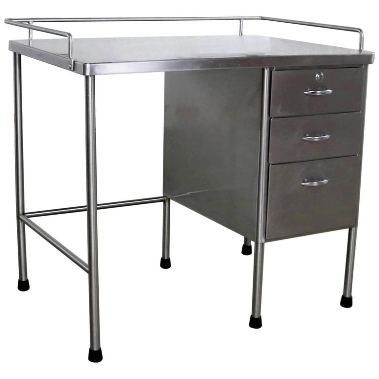 Industrial Stainless-Steel Writing Desk Vintage Medical For Sale at 1stDibs