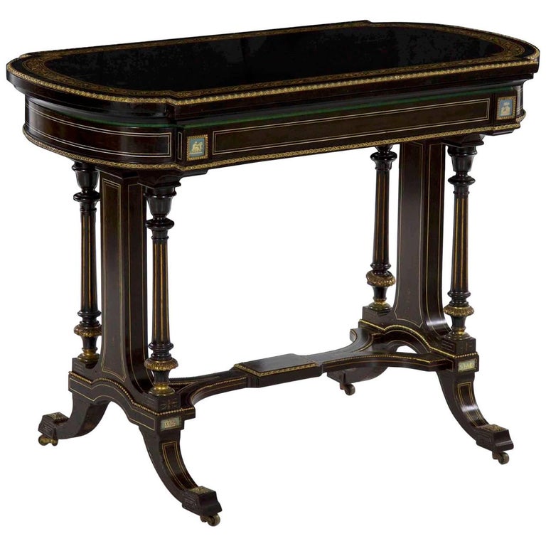 Napoleon III Ebonized Ormolu Mounted Antique Game Table, France, circa ...
