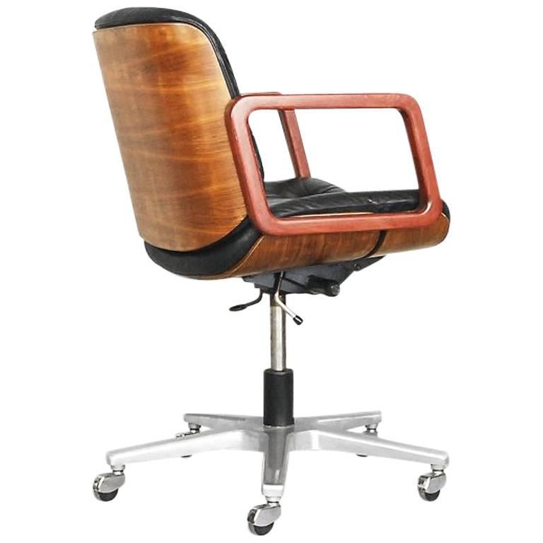 Leather Swivel Office Chair by Gordon Russel for Giroflex, 1970s at 1stDibs